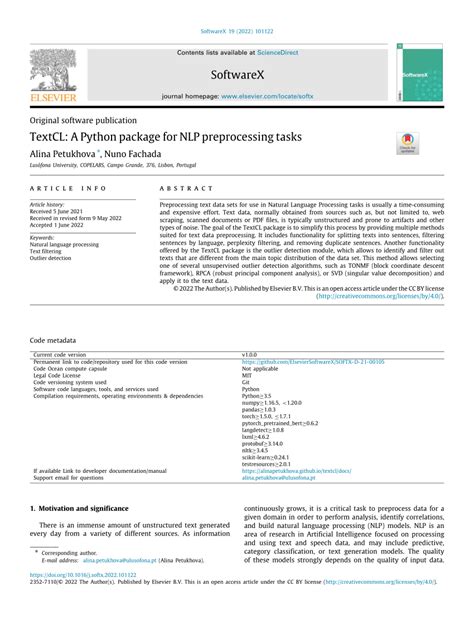 Pdf Textcl A Python Package For Nlp Preprocessing Tasks