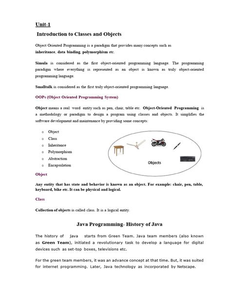 Unit 1 Introduction To Classes And Objects Pdf Constructor Object