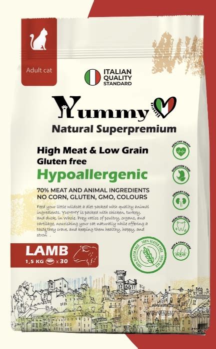 Сухой гипоаллергенный корм для взрослых кошек Yummy Linea Супер ...