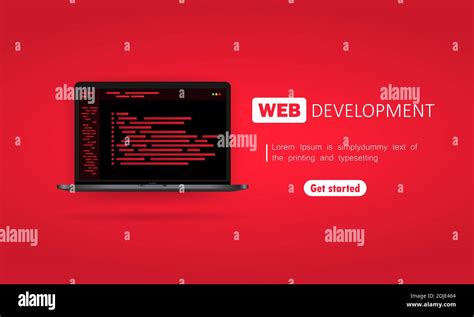 Web Development Banner Working On Laptop Flat Design Concepts For