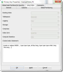 Defining Storage Properties For Primary And Unique Columns In SQL