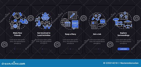 Adjusting To Living Abroad Dark Onboarding Mobile App Page Screen Stock Vector Illustration Of