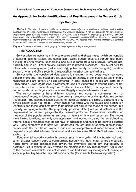 Pdf An Approach For Node Identification And Key Management In Sensor