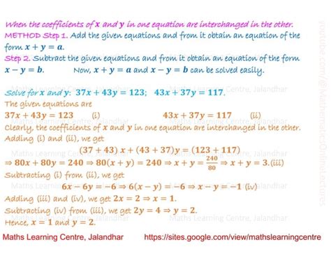 Class 10 Chapter 3 Pair Of Linear Equations In Two Variables Algebraic Methods Substitution