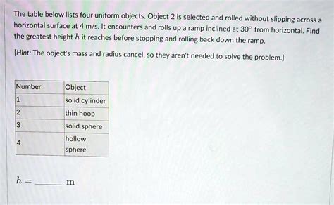 The Table Below Lists Four Uniform Objects Object 2 Is Selected And