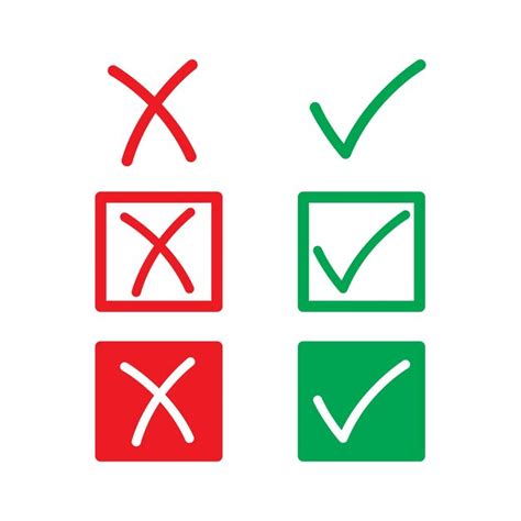 Зеленая галочка и значок красного креста Премиум векторы