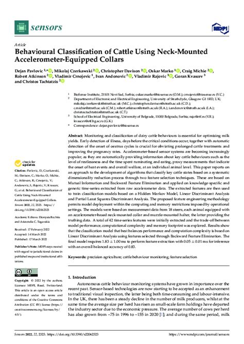 Pdf Behavioural Classification Of Cattle Using Neck Mounted
