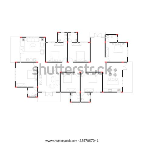 Sketches Floor Plans Furniture Plans Large Stock Vector Royalty Free