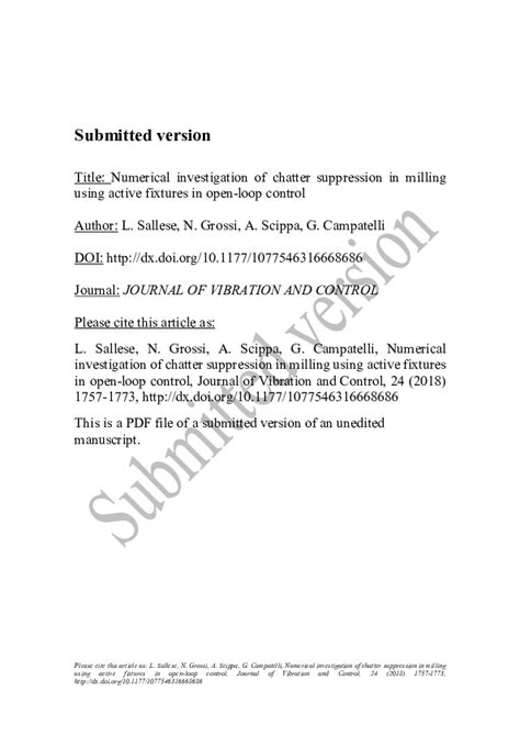 Pdf Numerical Investigation Of Chatter Suppression In Milling Using Active Fixtures In Open