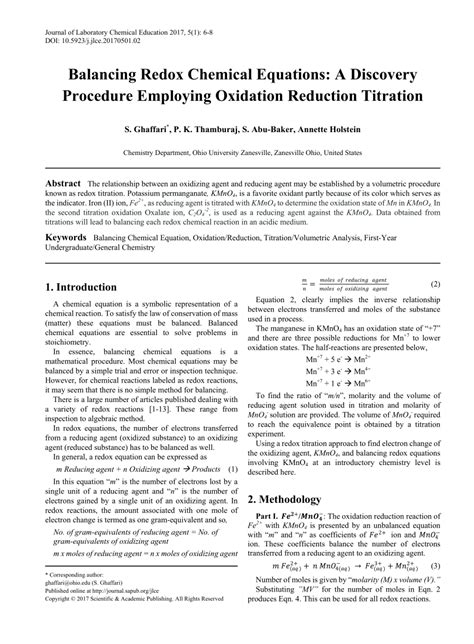 PDF Balancing Redox Chemical Equations A Discovery Procedure Employing Oxidation Reduction
