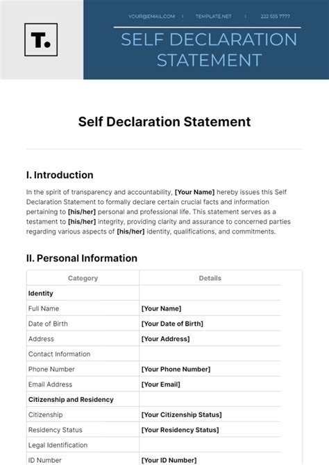 Free Self Declaration Statement Template To Edit Online Free Self Declaration Statement Template To Edit Online