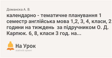 календарно тематичне планування 1 семестр англійська мова 1 2 3 4 класи 2 години на