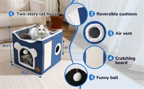Catism Cat Bed For Indoor Cats Foldable Cube Cat House Indoor
