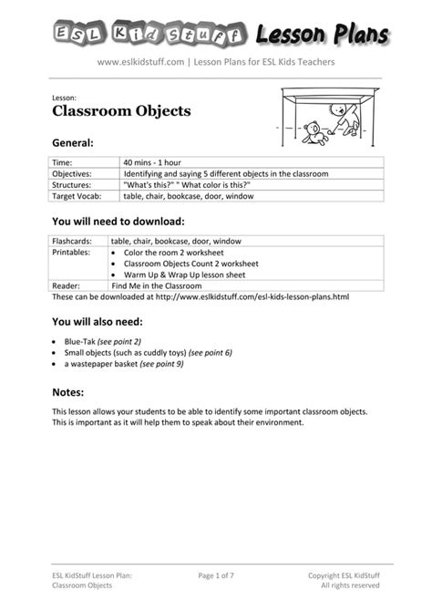 Classroom Objects Lesson Plan Pdf