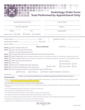 Fillable Online ANDROLOGY ORDER FORM TESTS Ovation Fertility Austin Fax Email Print