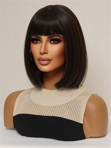 Short Straight Synthetic Wig With Bangs Wigs With Bangs Synthetic