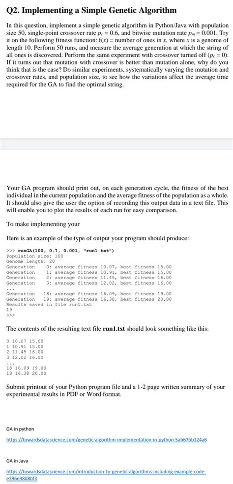 Implement Simple Genetic Algorithm Using Either Python Or Java Course Hero