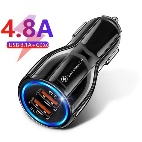 48a Dual Usb Car Charger Fast Phone Charge Quick Charge Qc 30 อะแดปเต