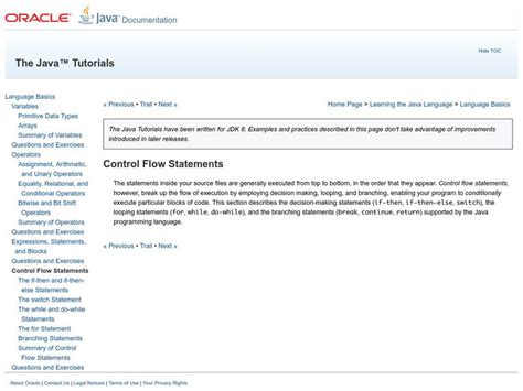 The Java Tutorials Control Flow Statements Website For 9th 10th Grade Lesson Planet