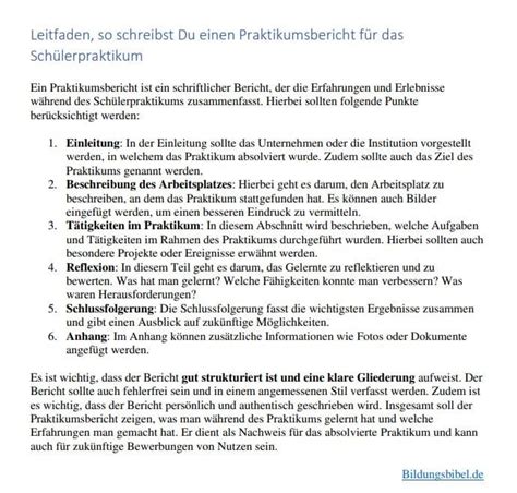 Praktikumsbericht Leitfaden Für Schülerpraktikum Beispiel Inhalte And Pdf Vorlage