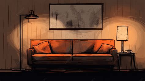 손으로 그린 소파와 램프 인테리어 룸 그림 현대 가구 가구 아늑한 방 배경 일러스트 및 사진 무료 다운로드 Pngtree