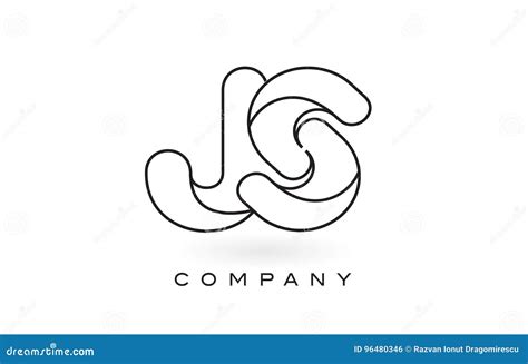 Js Monogram Letter Logo With Thin Black Monogram Outline Contour Stock