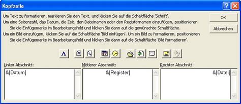 excel funktion kopf und fußzeile