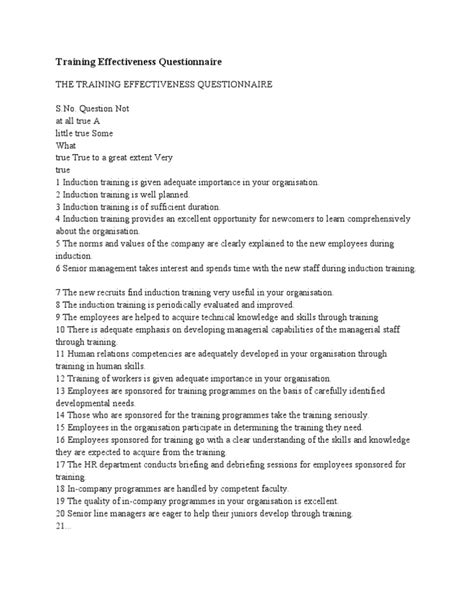 Training Effectiveness Questionnaire Pdf