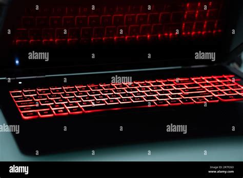 Gaming Laptop Keyboard With Led Red Light Stock Photo Alamy