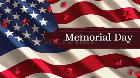 American Flag Waving With Red Hearts For Memorial Day Stock