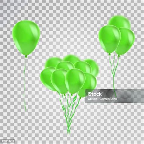 벡터는 투명 한 바탕에 축 하 및 훈장에 대 한 현실적인 격리 된 녹색 풍선의 설정 생일 기념일 및 결혼식의 개념입니다 공휴일에 대한 스톡 벡터 아트 및 기타 이미지