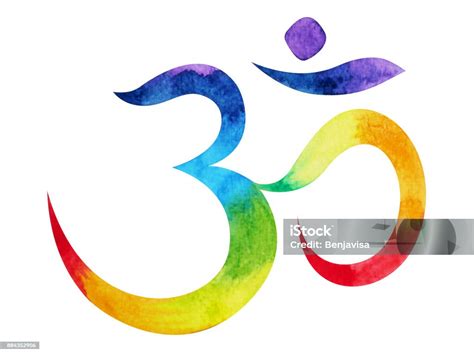 차크라 옴 시린 기호 개념 수채화 그림 손으로 그린 아이콘 로고 일러스트 레이 션 디자인 로그인의 7 색 옴진리교 문양에 대한 스톡 벡터 아트 및 기타 이미지 Istock