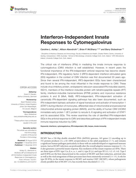 Pdf Interferon Independent Innate Responses To Cytomegalovirus