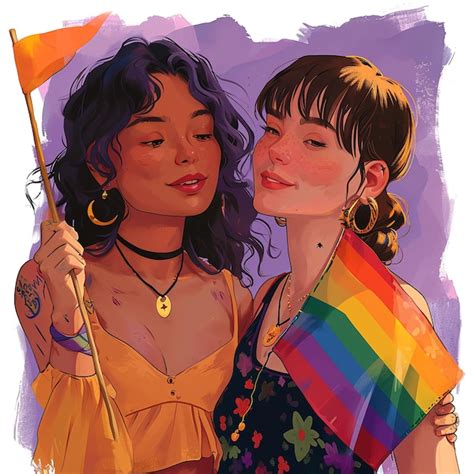 Premium Photo A Poster Of Two Women With A Rainbow Flag And A Woman With A Rainbow Flag
