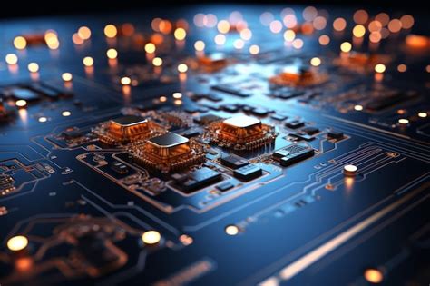 Premium Ai Image Neon Glow Closeup Of Integrated Microchip Circuit Board