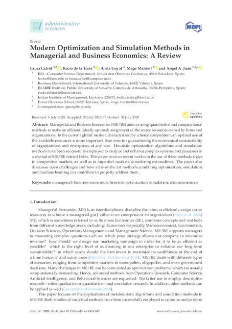 Pdf Modern Optimization And Simulation Methods In Managerial And