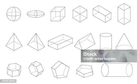 3d 기하학적 모양 선 구 타원체 사각형 직사각형 피라미드 실린더 오각형 육각형 및 프리즘 고체에 대한 스톡 벡터 아트 및 기타