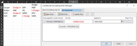 conditional format a cell if a string of text within it matches the