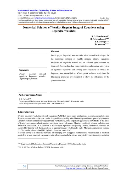Pdf Numerical Solution Of Weakly Singular Integral Equations Using Legendre Wavelets