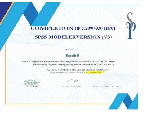 Ibm Spssmodeler Datascience Certification Professionalgrowth Barath D