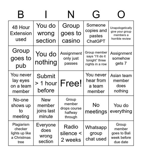Uni Group Assignments Bingo Card