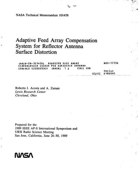 Pdf Adaptive Feed Array Compensation System For Reflector Antenna