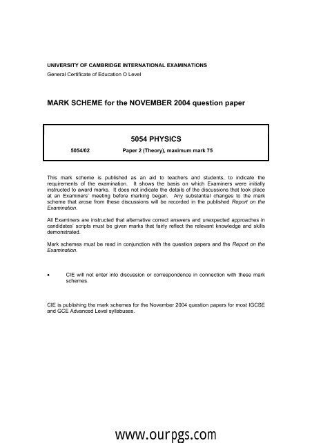 Physics Marking Scheme Physics MS P O N Pdf Ourpgs Com