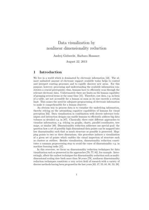 Pdf Data Visualization By Nonlinear Dimensionality Reduction