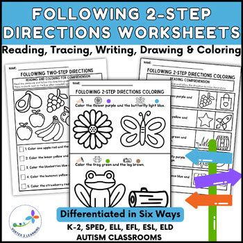 Following 2 Step Directions Worksheets Reading Comprehension With Visuals