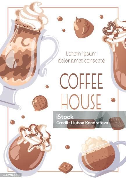 카푸치노 라떼 모카를 유리에 담아 휘핑 크림 초콜릿 커피숍 카페 바 바리스타를 위한 수직 배너 배너 전단지 광고 홍보 프로모션 메뉴에 대 한 벡터 음식 그림 고풍스런에 대한
