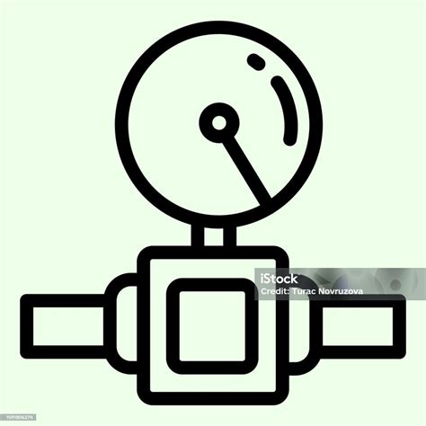 수도관 카운터 라인 아이콘입니다 가정용 공급 미터 또는 게이지 흰색 배경에 산업용 밸브 개요 스타일 픽토그램 건설 표지판 모바일 개념 웹 디자인 벡터 그래픽 검은색에 대한