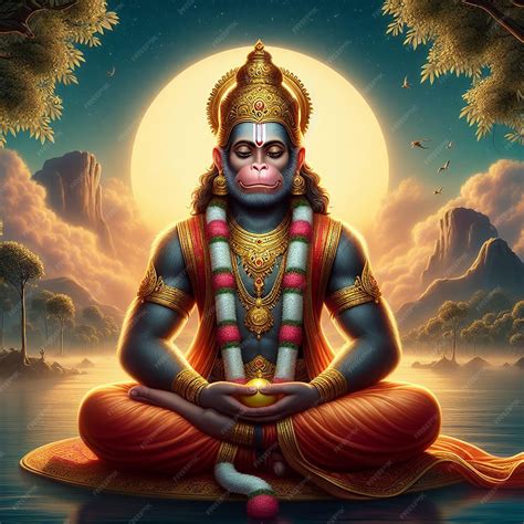 Premium Photo Lord Hanuman Meditating In A Peaceful Background Ai