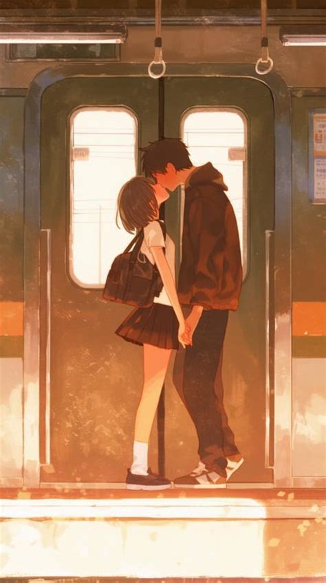 Cute Romantic Anime Couple Kissing On Train Aesthetic 35 Photo