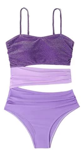 Traje De Baño Con Bloques De Color Morado Con Recorte Sin Meses Sin